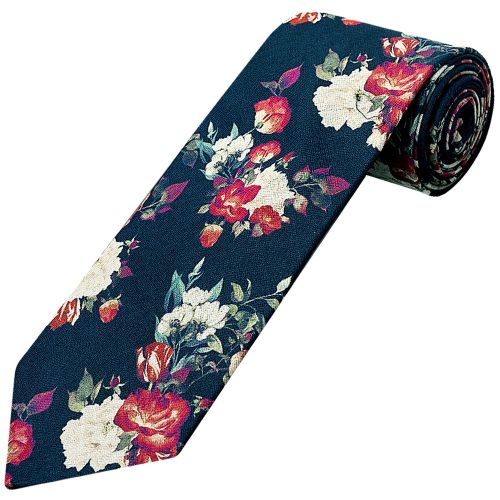 Men's Classic Navy with White and Pink Flower Pattern Tie - Free Delivery