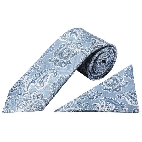 Men's Classic Blue and Silver Paisley Tie Set - Free Delivery