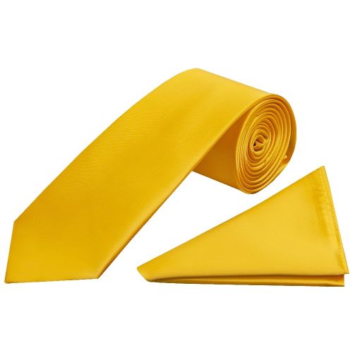 Plain | Yellow | Satin | Classic | Men's | Tie and Pocket Square Set