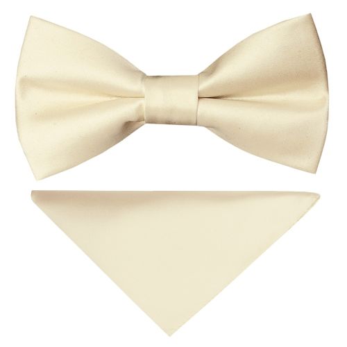 Pre Tied | Ivory | Satin | Boys | Bow Tie and Pocket Square Set