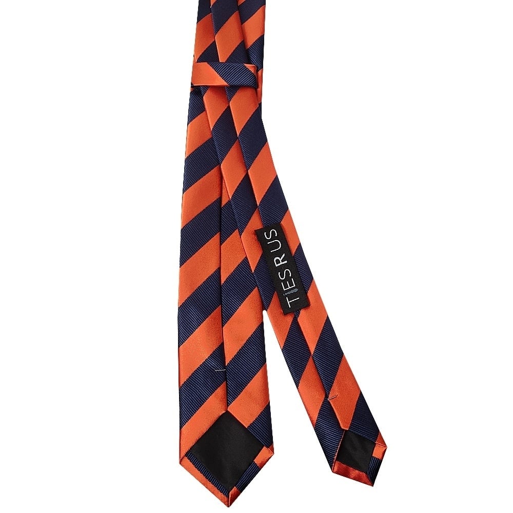 Navy and Orange | Striped | Skinny | Men's Tie and Pocket Square Set
