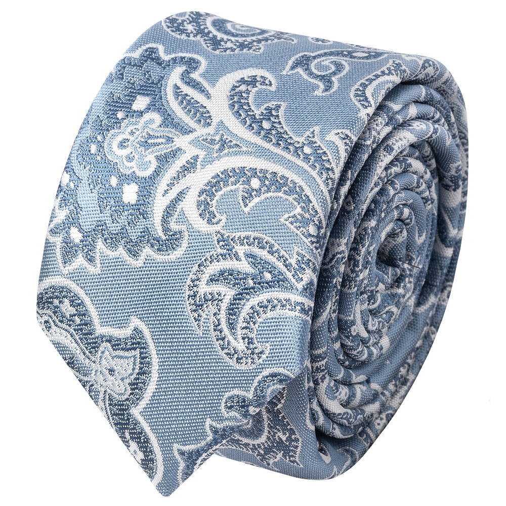 Men's Skinny Blue and Silver Paisley Tie - Free Delivery