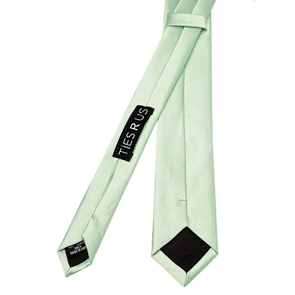 Mens Pale Mint Plain Satin Skinny Tie and Pocket Square Free Delivery