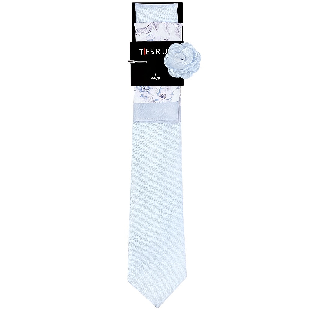 Mens Classic Blue Tie with Pocket Square and Lapel Pin Free Delivery