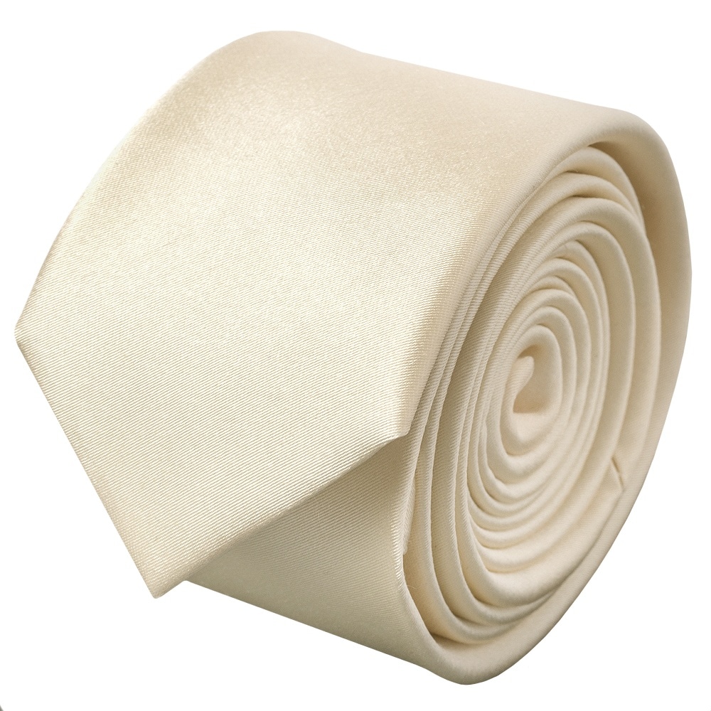 END OF SEASON Plain Ivory Satin Silk Skinny Men's Tie - End of Season