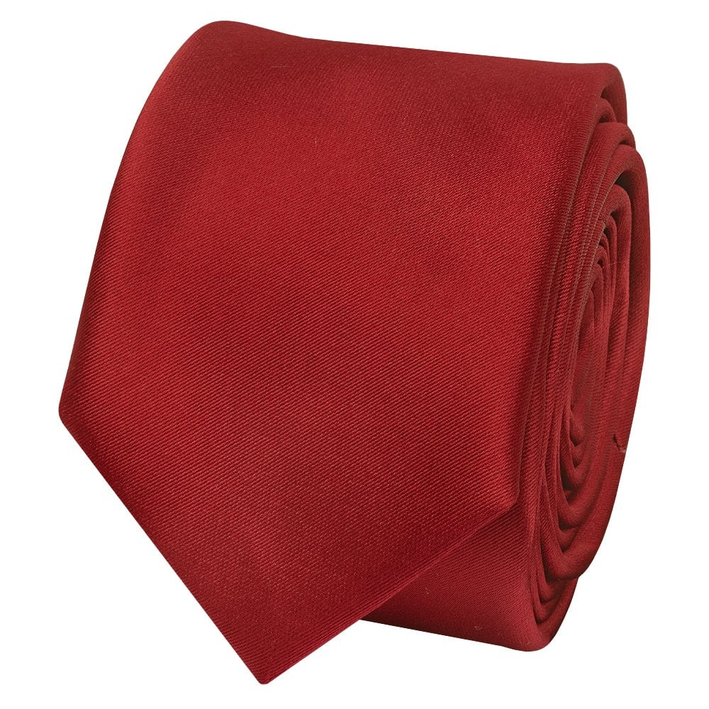 Red Wine Satin Tie and Handkerchief Set | Skinny Tie Handkerchief set