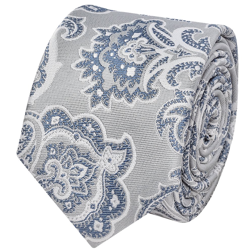 Silver and Blue | Paisley | Skinny | Men's | Tie and Pocket Square Set