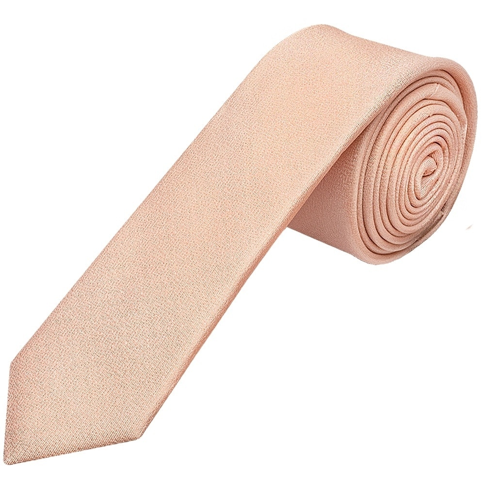 Mens Pale Peach Silk Skinny Tie and Pocket Square - Free Delivery