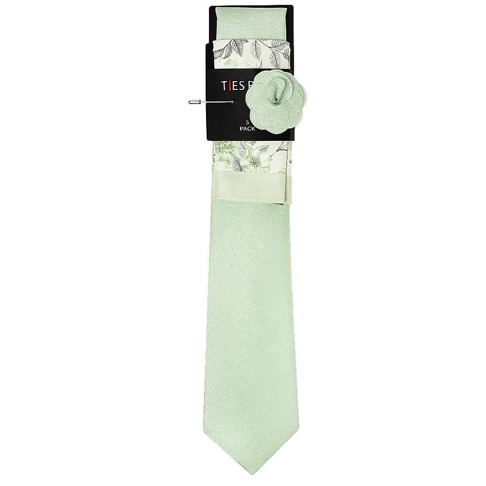 Mens Classic Green Tie with Pocket Square and Lapel Pin Free Delivery