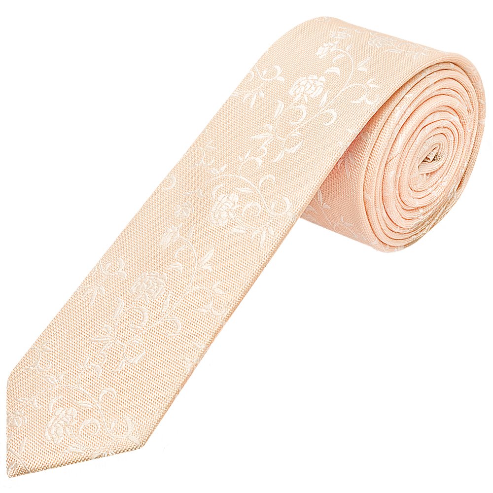 Peach Floral Tie and Handkerchief Set | Skinny Wedding Tie Hanky Set